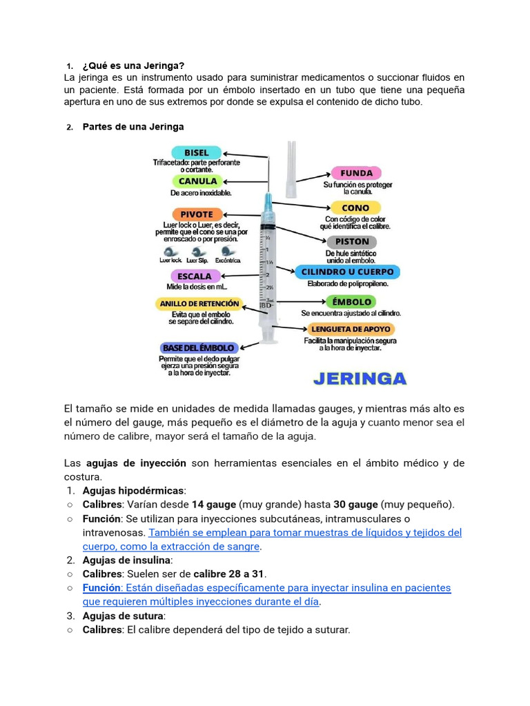 Partes y funciones de una Jeringa | PDF | Inyección (medicina ...