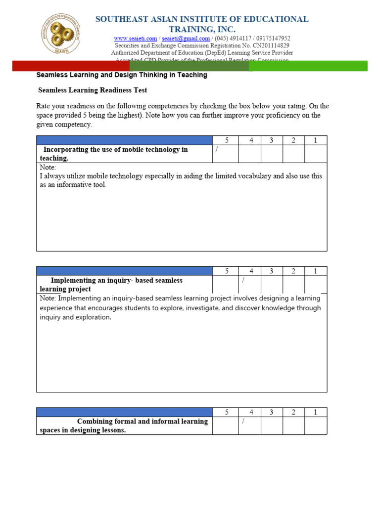 Seamless Learning Readiness Assessment | PDF | Learning | Inquiry Based ...