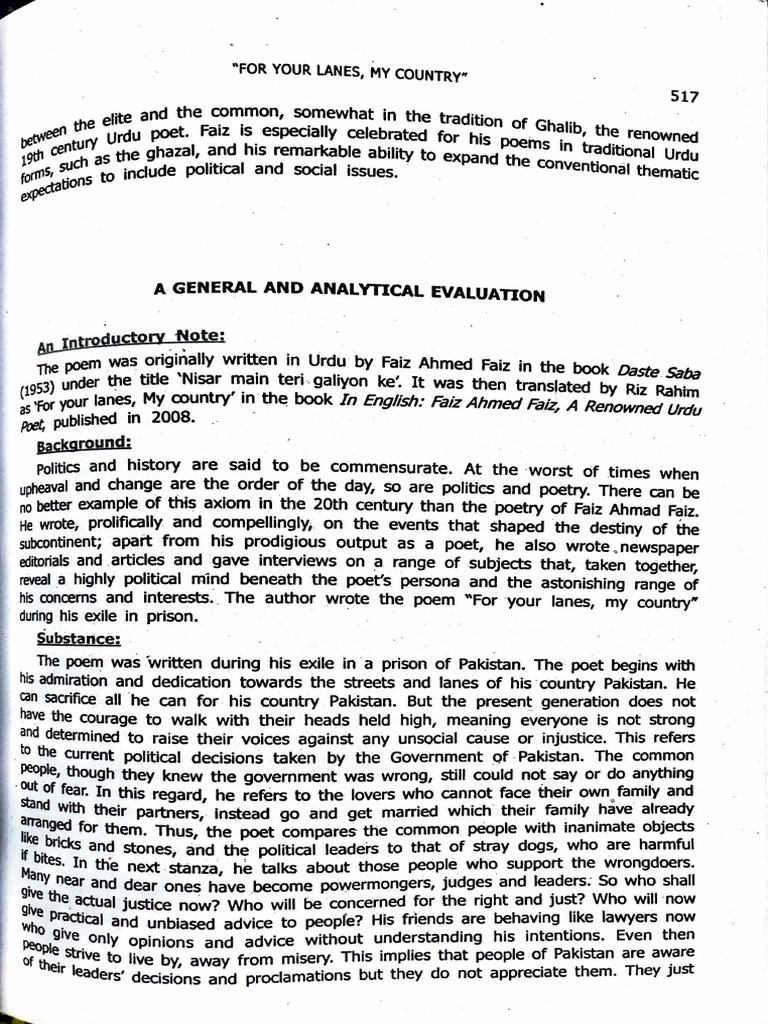 Four your lanes my country | PDF | Urdu | Poetry