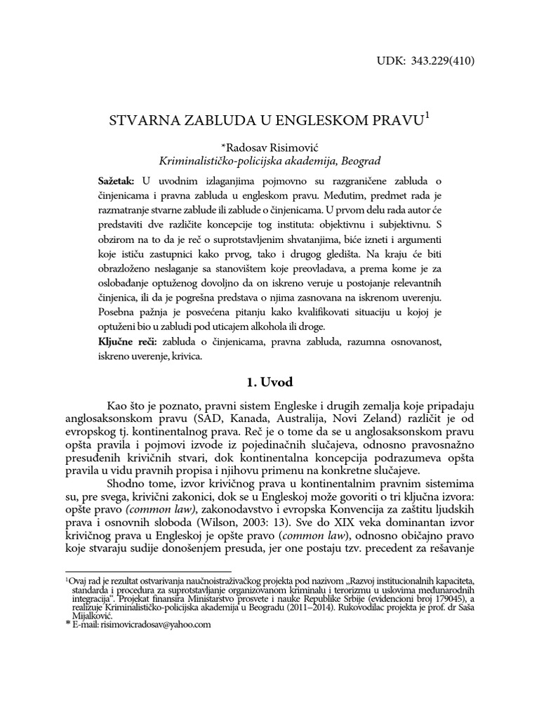 Stvarna Zabluda U Engleskom Pravu | PDF