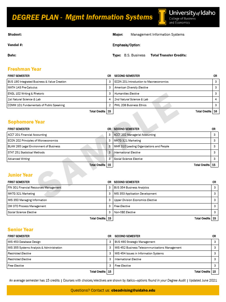 Management Info Systems Degree Plan | PDF | Social Sciences | Business