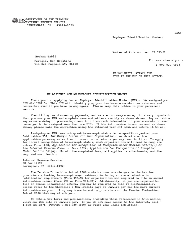 Ein Confirmation Letter | PDF | United States Law | Taxes