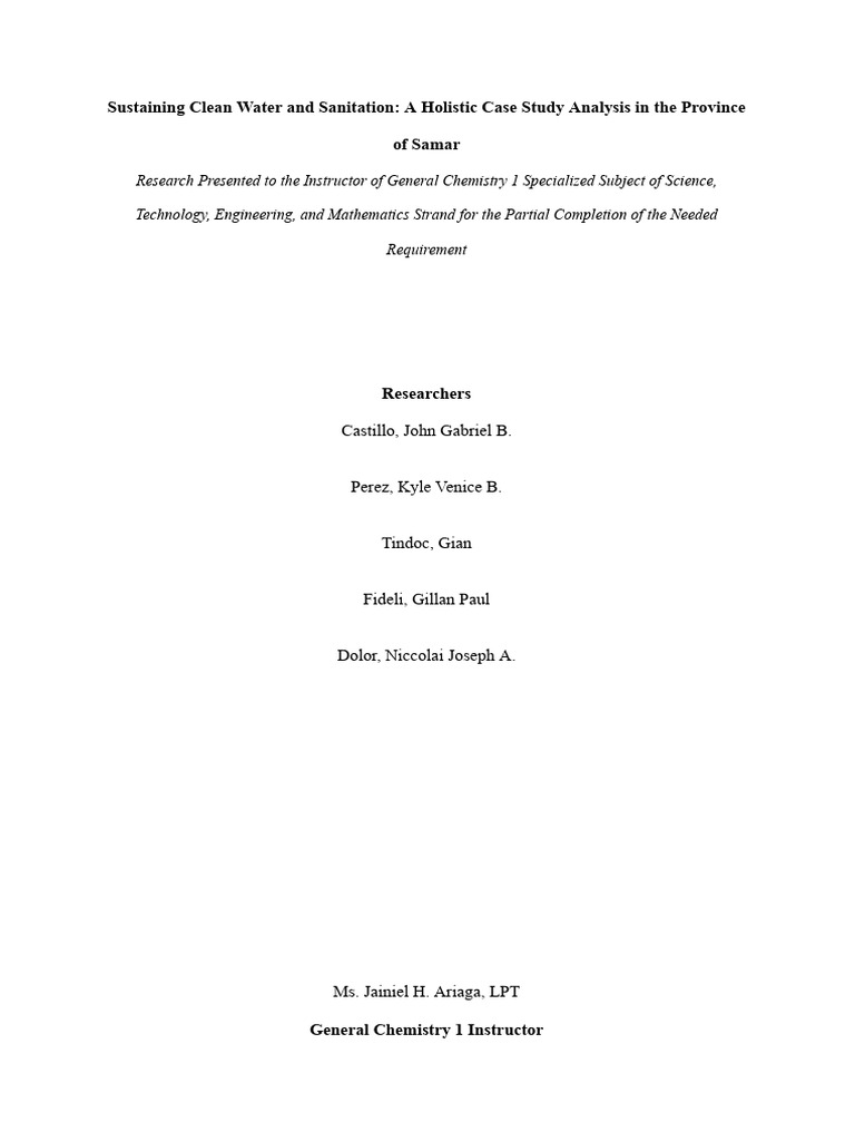 General Chemistry Case Study Group 6 | PDF | Wash | Sanitation