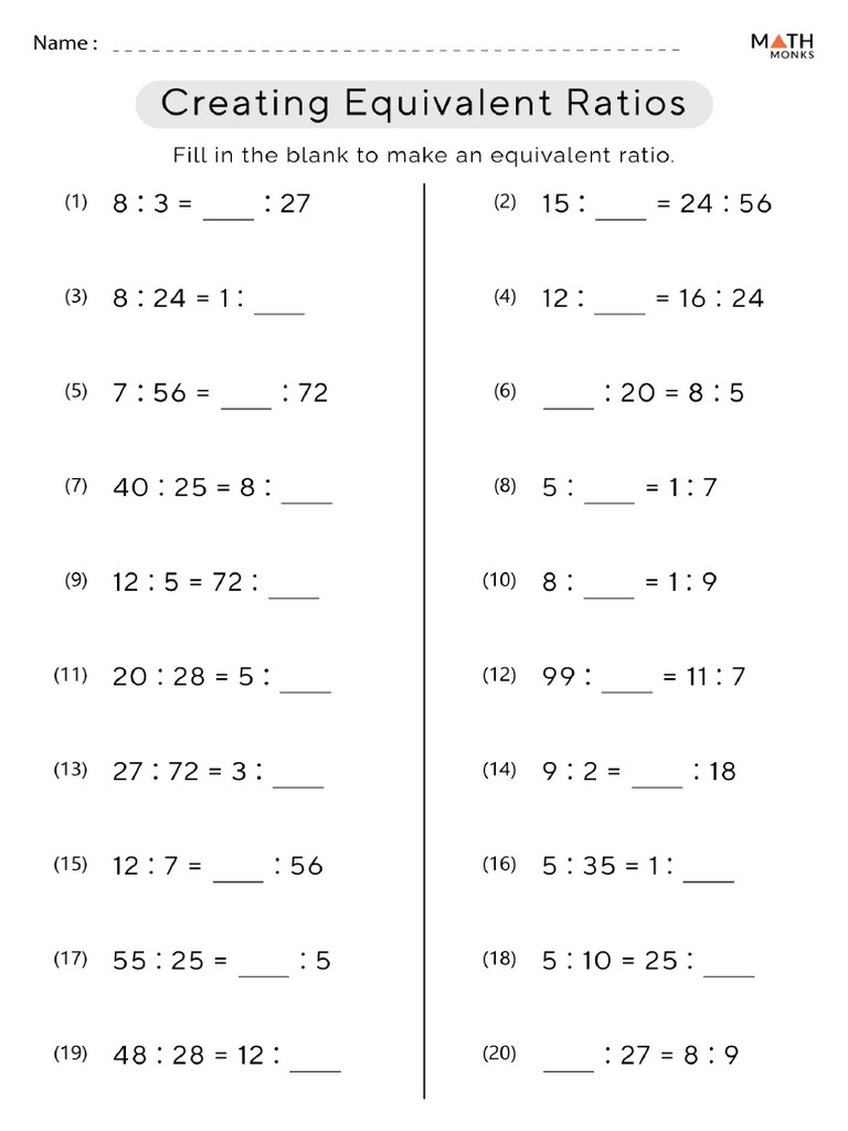 Creating Equivalent Ratios Worksheet With Answers | PDF