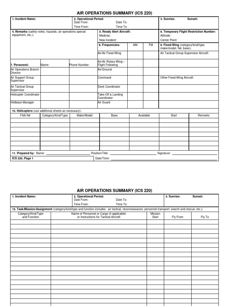 Ics Form 220, Air Operations Summary (v3) | PDF | Incident Command ...