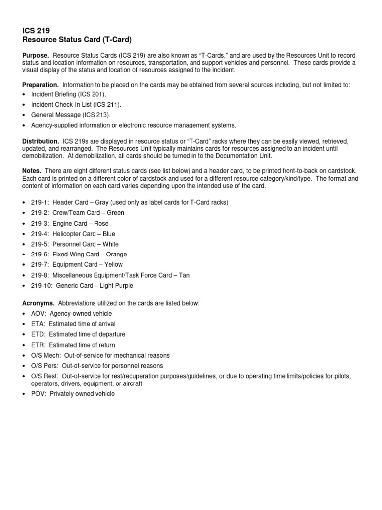 Ics Form 219, T-Card Instructions (v3) | PDF
