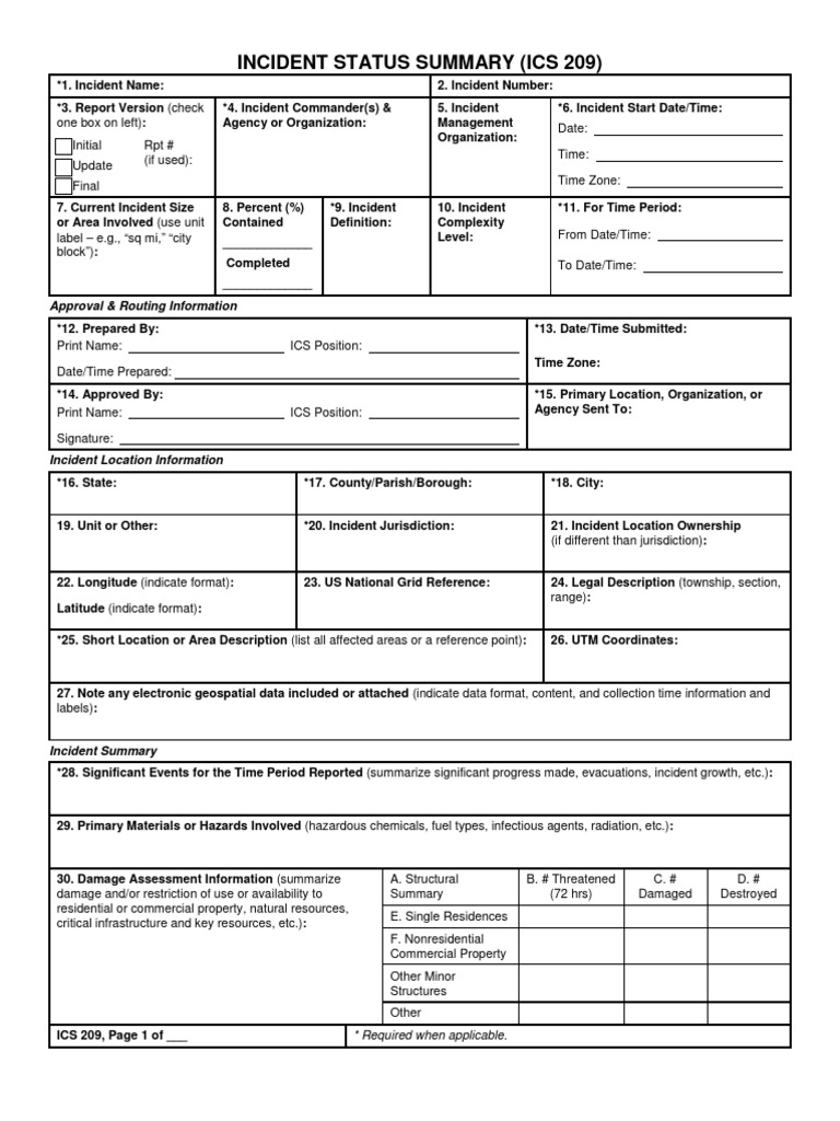 ICS 209 Incident Status Summary Guide | PDF | Incident Command System ...