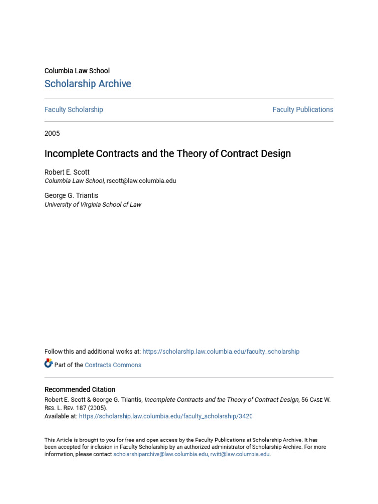 Incomplete Contracts and The Theory of Contract Design | PDF | Burden Of Proof (Law) | Lawsuit