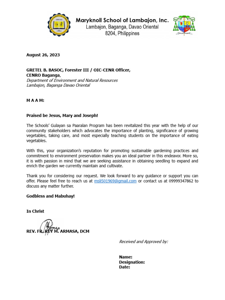 Letter for Gulayan Sa Paaralan | PDF
