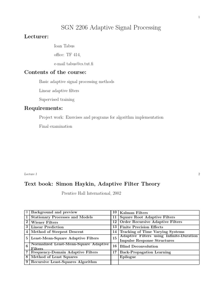 AdaptiveSignalProcessingLect1 | PDF | Filter (Signal Processing) | Computer Engineering