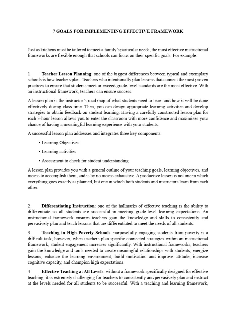 7 Goals for Effective Instructional Framework | PDF | Teachers | Lesson ...