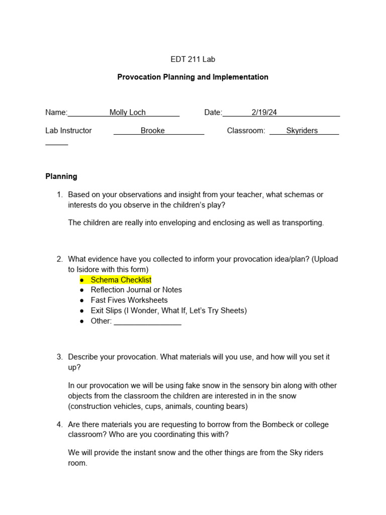 Provocation Planning and Implementation 1 2 1 1 | PDF | Learning ...