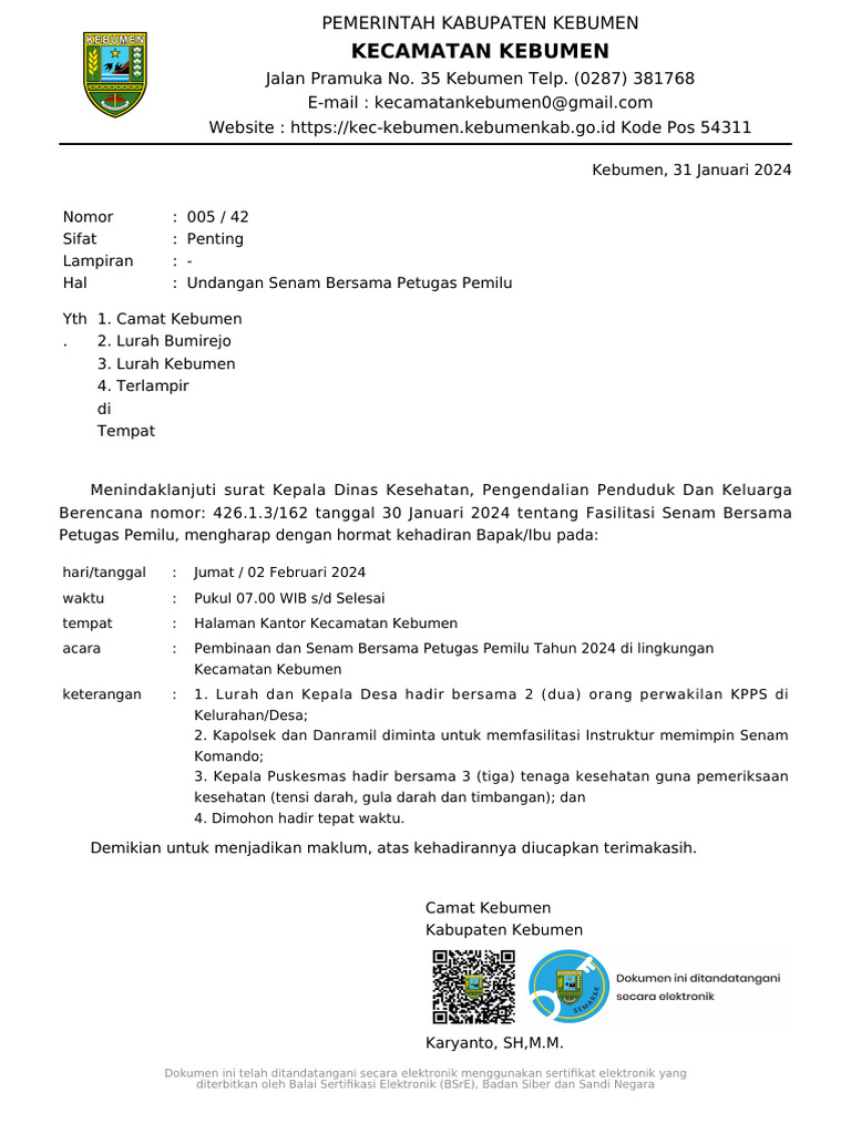 Undangan Senam Bersama Pemilu Kebumen | PDF