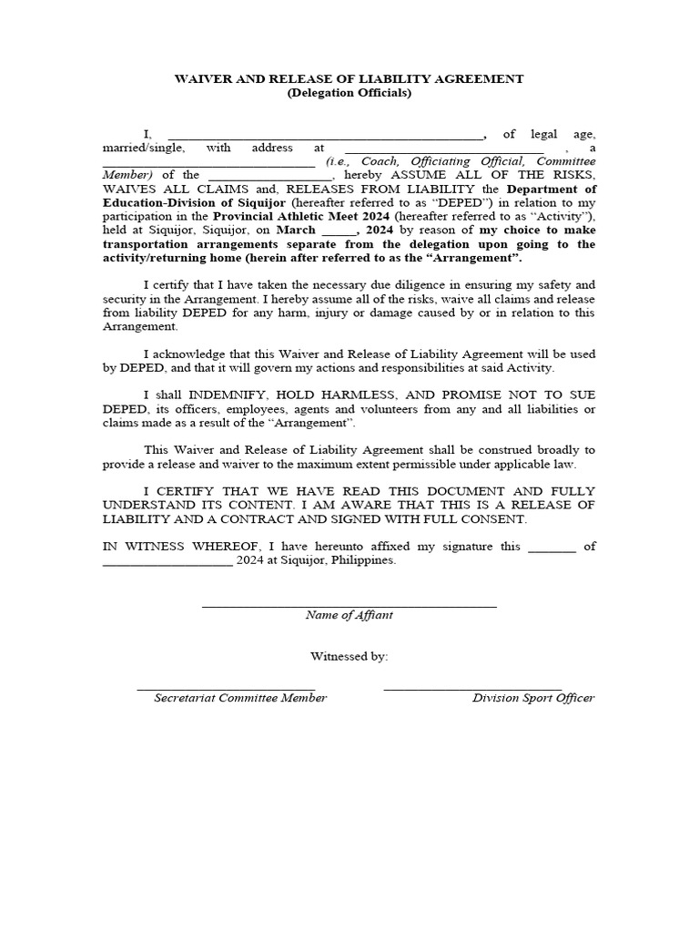 Accident Waiver and Release of Liability Form | PDF | Legal Liability ...