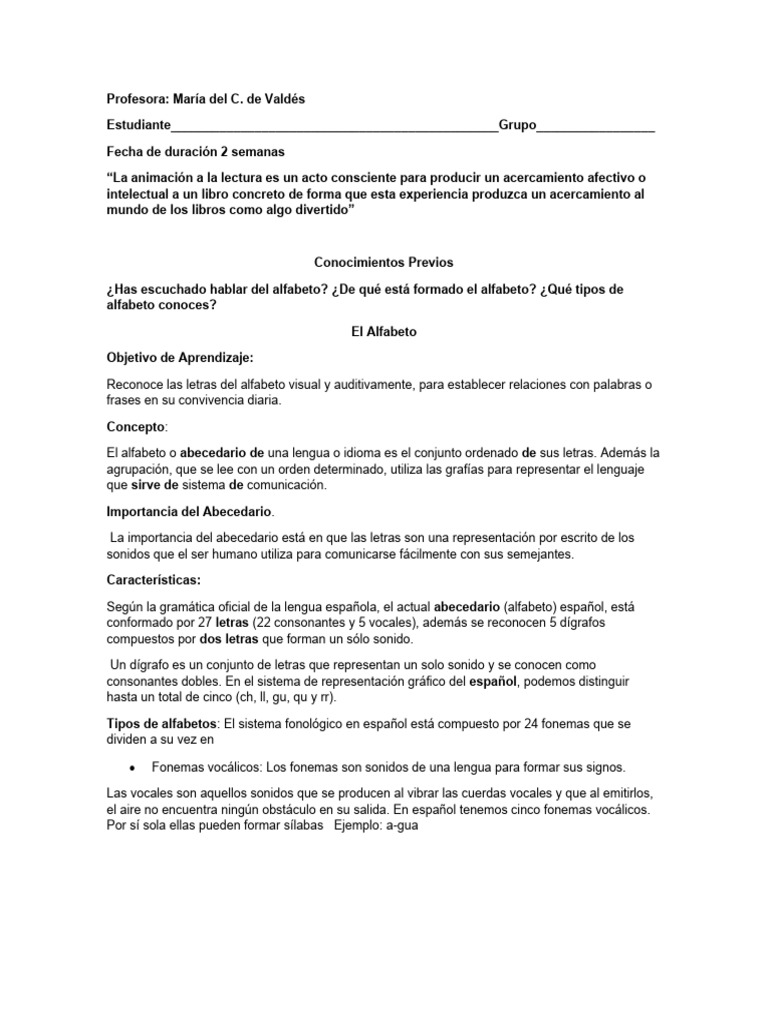 El Alfabeto 7 Grado 2020 | PDF | Alfabeto | Lengua española