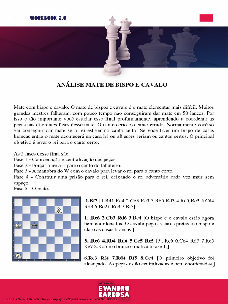 Analise Mate Bispo e Cavalo | PDF | Teoria do Xadrez | Jogos de tabuleiro