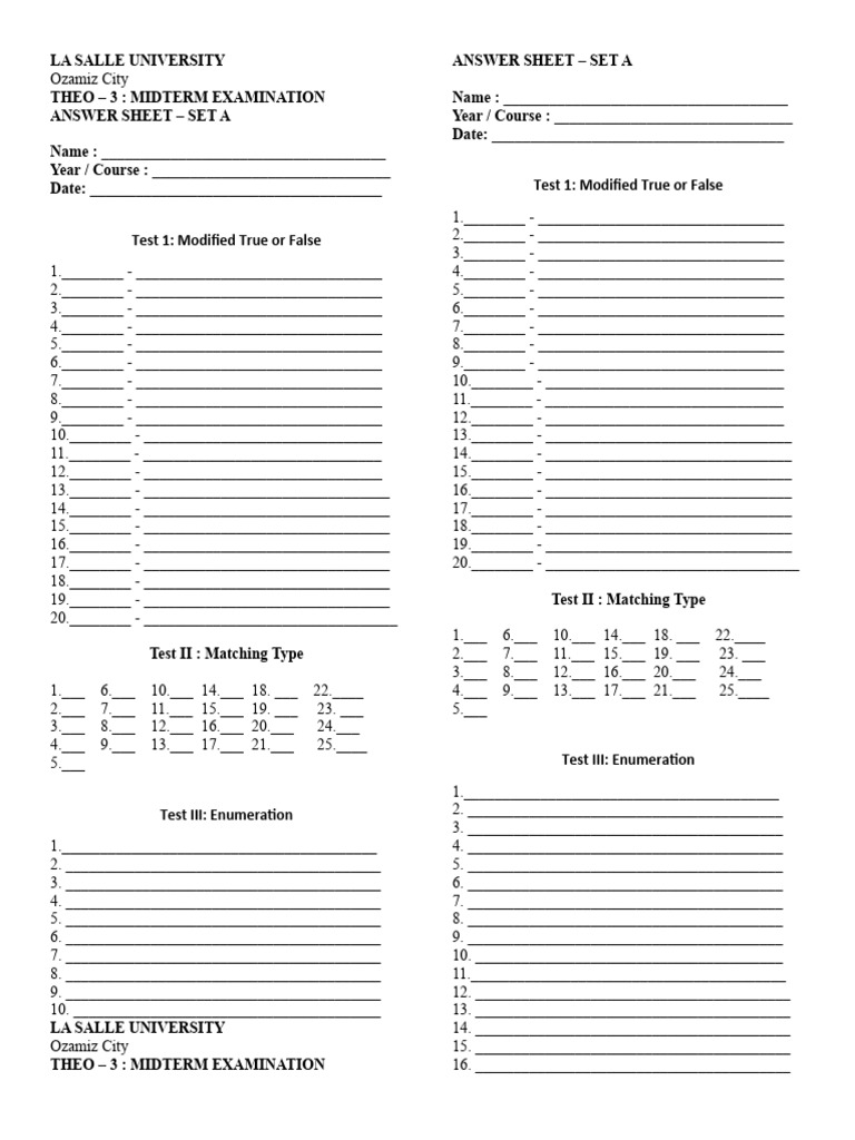 Answer Sheet - Theo 3 | PDF