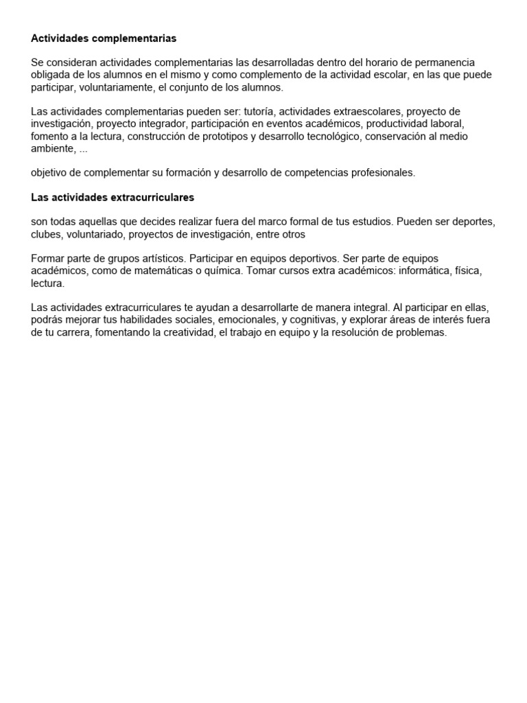 Actividades Complementarias | PDF
