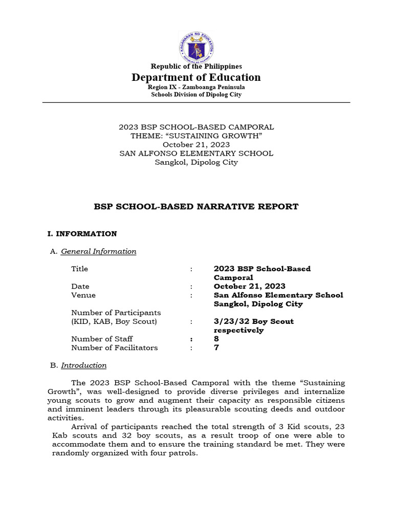 Boy Scout Narrative Report School | PDF | Scouting