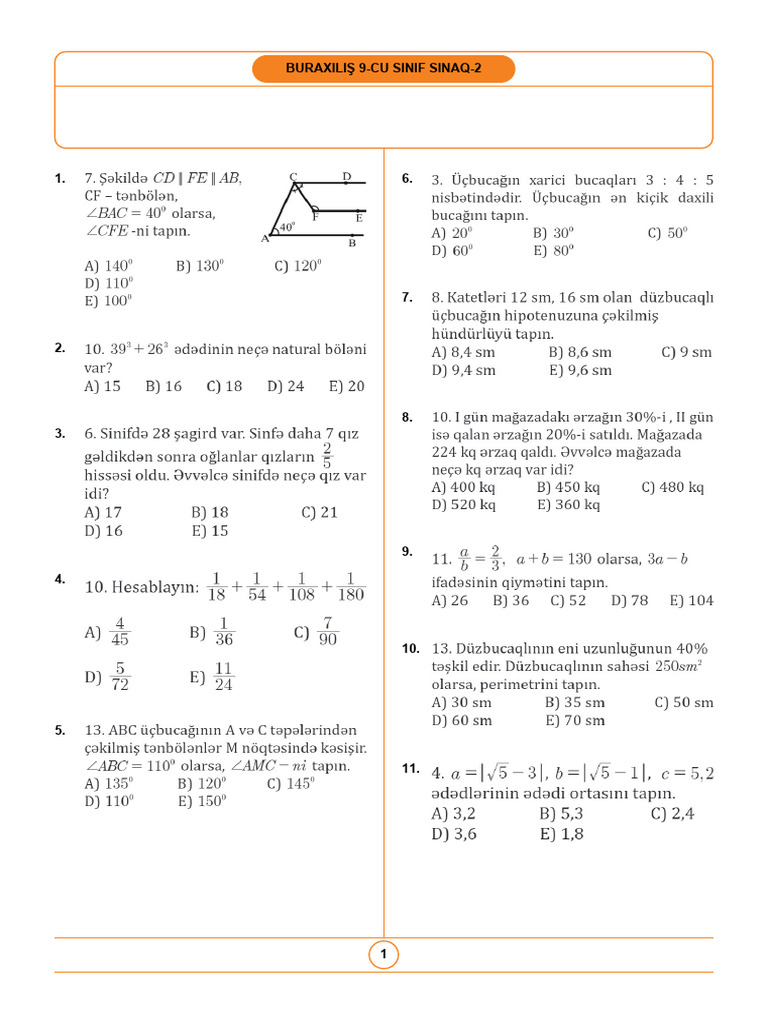 Buraxilis 9-Cu Sinif Sinaq-2 | PDF