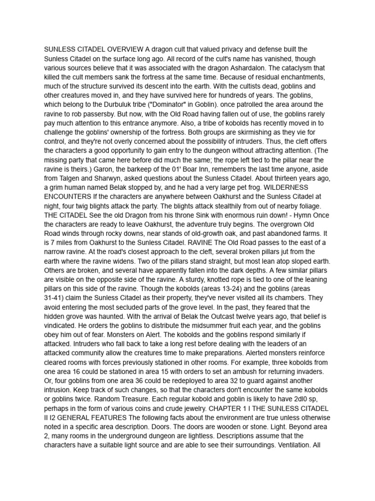 SUNLESS CITADEL OVERVIEW A Dragon Cult That Valued Privacy and Defense ...