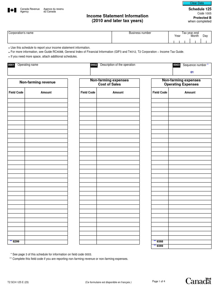 t2sch125-fill-23e - Income Statement Information | PDF | Expense | Revenue
