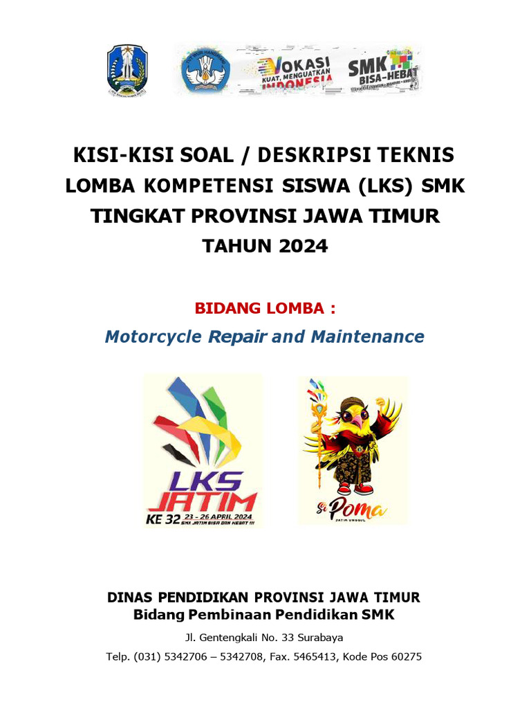 38 Motorcycle Repair and Maintenance - Kisi2 Deskripsi Teknis LKS SMK Tk. Jatim 2024 PDF | PDF