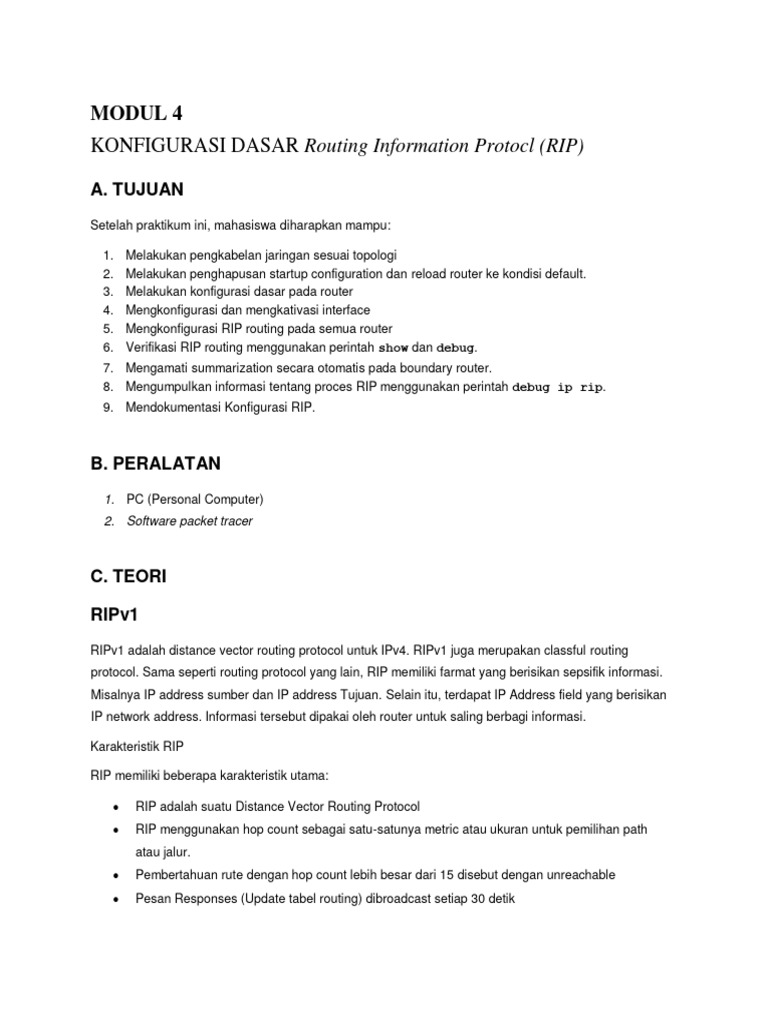 Modul 4 LAB TI 2 - DYNAMIC ROUTING - RIP Protocol | PDF | Griya & Taman ...