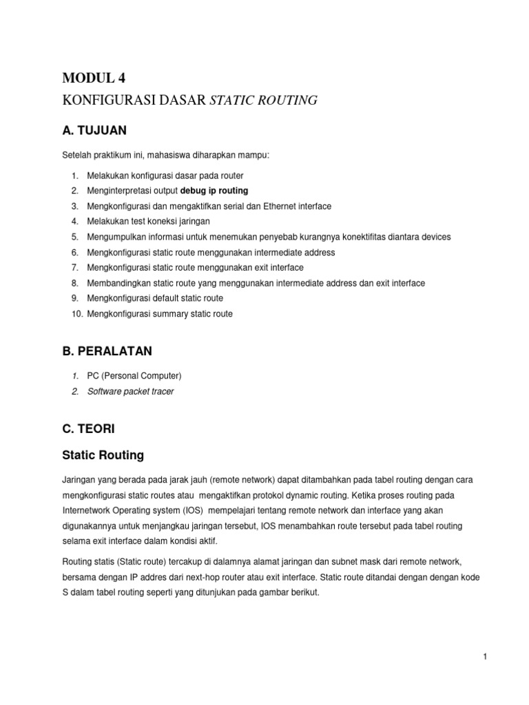 Modul 4 LAB TI 2 - STATIC ROUTING OKOK | PDF | Metode & Bahan Ajar ...