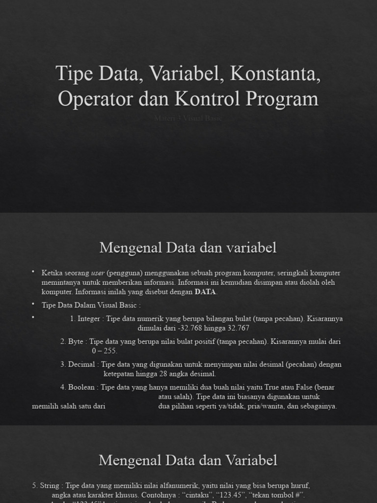 M3.Tipe Data, Variabel, Konstanta, Operator | PDF | Karier & Perkembangan | Metode & Bahan Ajar