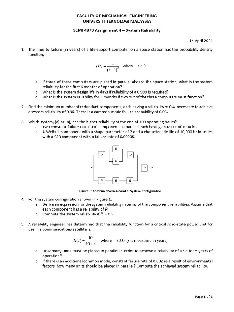 System Reliability Analysis for Engineers | PDF | Reliability Engineering | Applied Mathematics