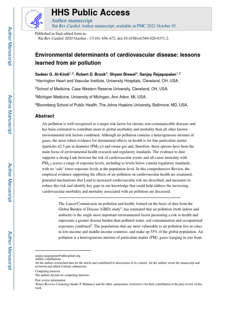 Environmental Determinants of Cardiovascular Disease: Lessons Learned ...