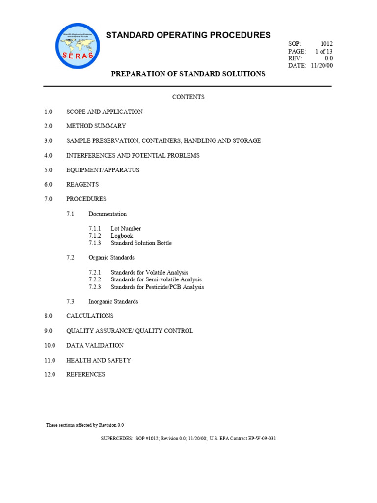 Standard Operating Procedures: Preparation of Standard Solutions | PDF ...