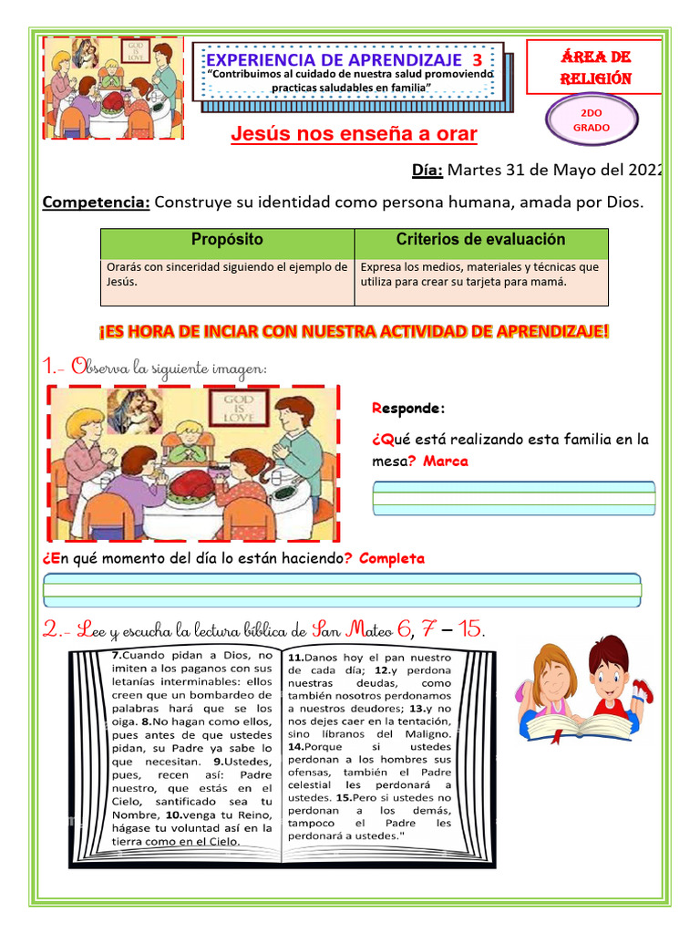 Ficha Religión Segun Grado Martes 31 de Mayo Del 2022 | PDF | Oración ...
