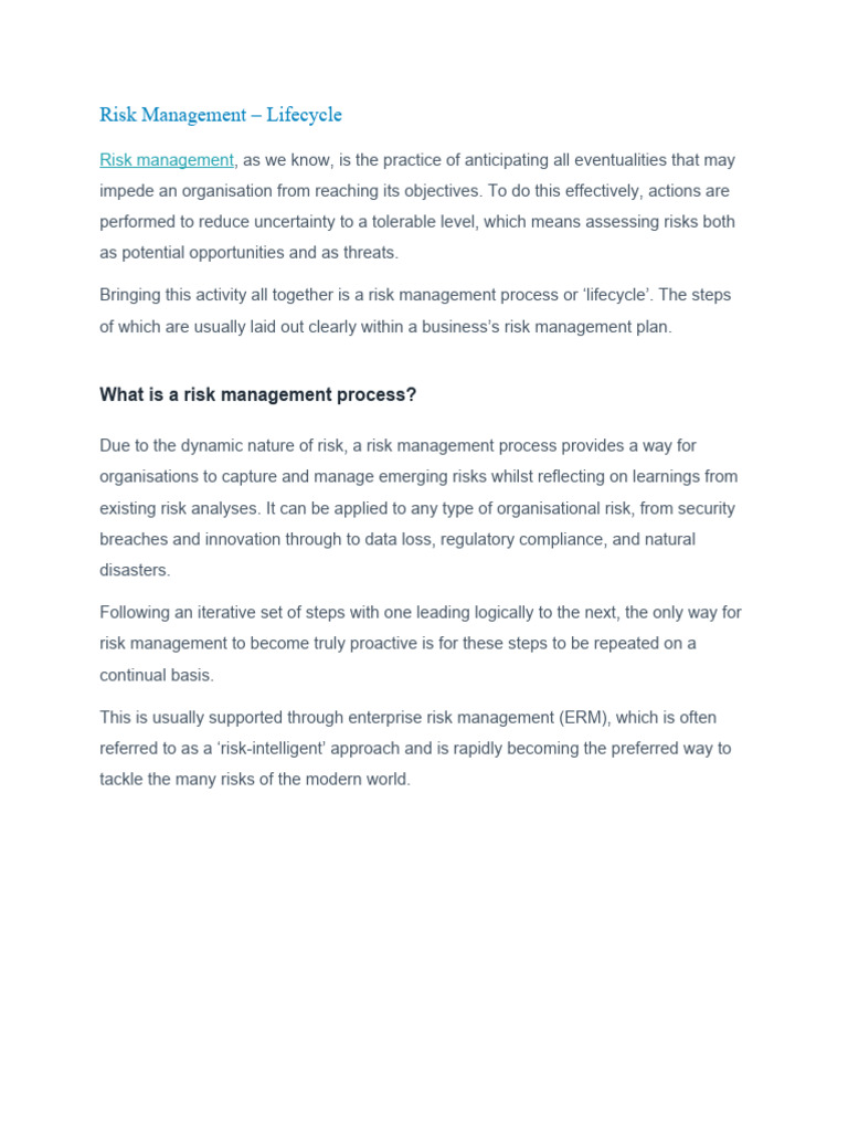 Risk Management Life Cylce | PDF | Risk Management | Risk