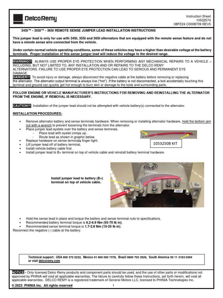 Remote Sense Jumper Lead Installation Instructions 34si, 35si, 36si ...