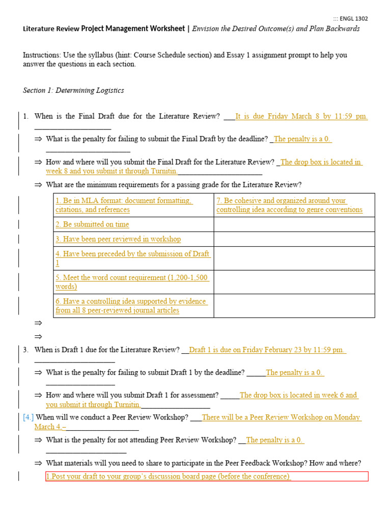 Lit Review Project Management Worksheet 1302 | PDF | Essays | Turnitin