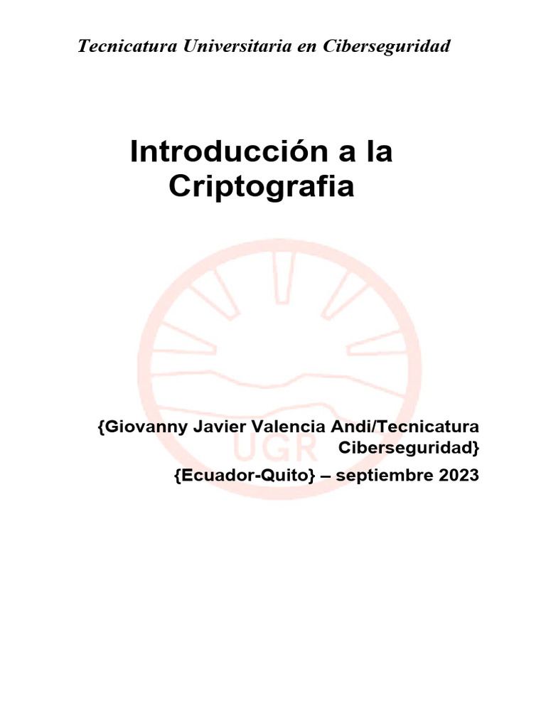 Intrduccion A La Criptografia Resumen | PDF | Criptografía de clave pública | Cifrado