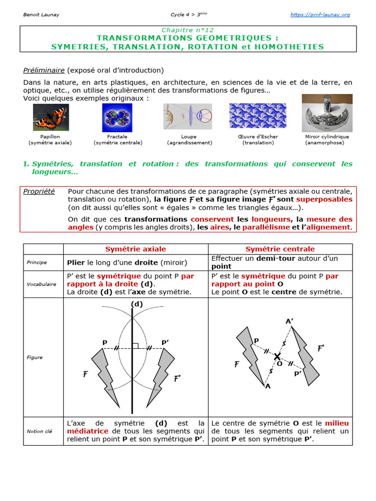 3e Cours 14 Transformations Geometriques | PDF | Triangle | Angle