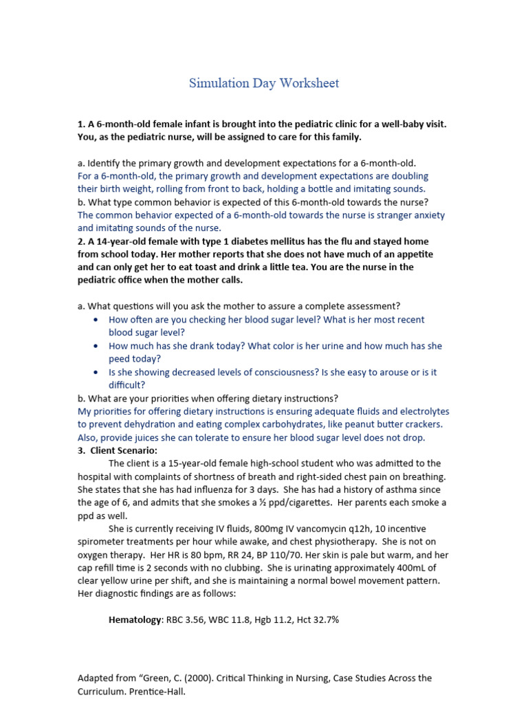 Simulation Day Worksheet | PDF | Pneumonia | Surgery