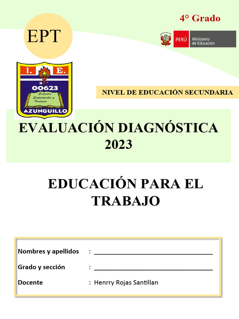 Evaluación Diagnóstica 4° Grado EPT 2023 | PDF | Evaluación | Maestros