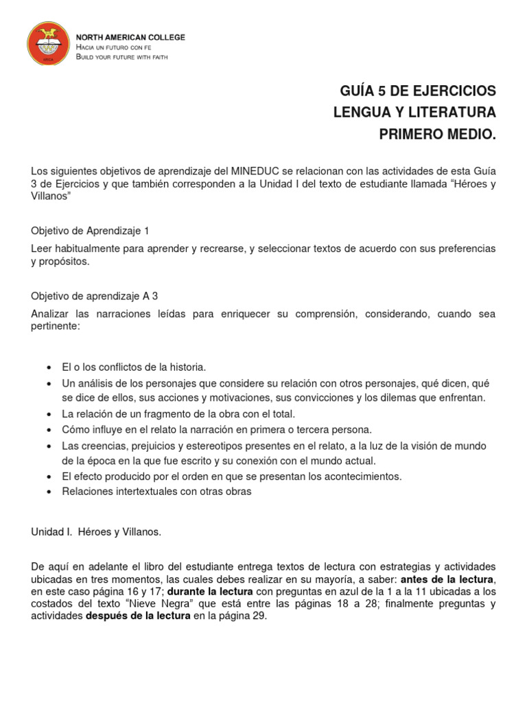 Guia 5 Lenguaje 1ro Medio U1 | PDF | Aprendizaje
