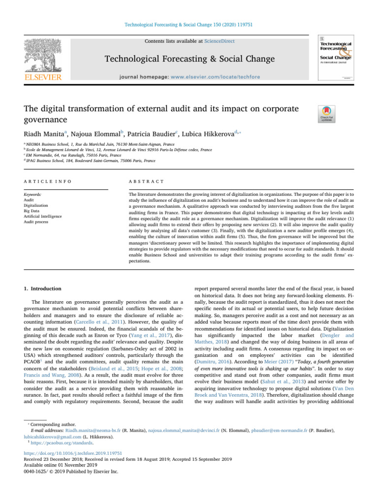 The Digital Transformation of External Audit and Its Impact On Corporate Governance | PDF ...