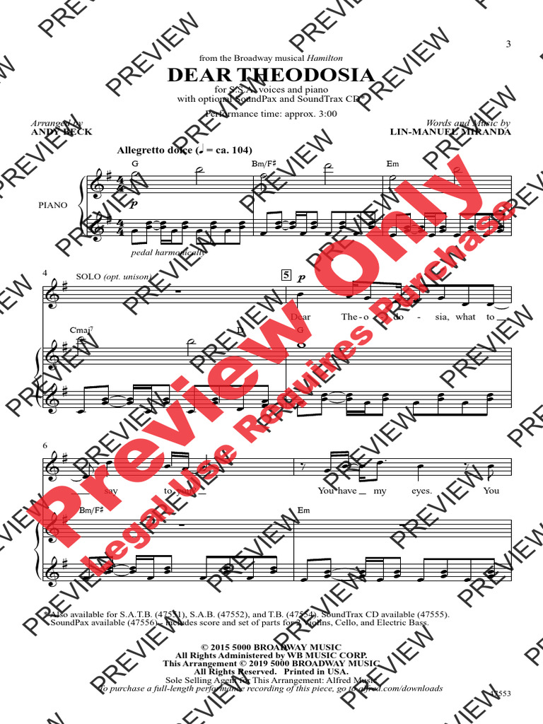 Dear Theodosia - Hamilton Preview | PDF | Musicology | Musical Compositions