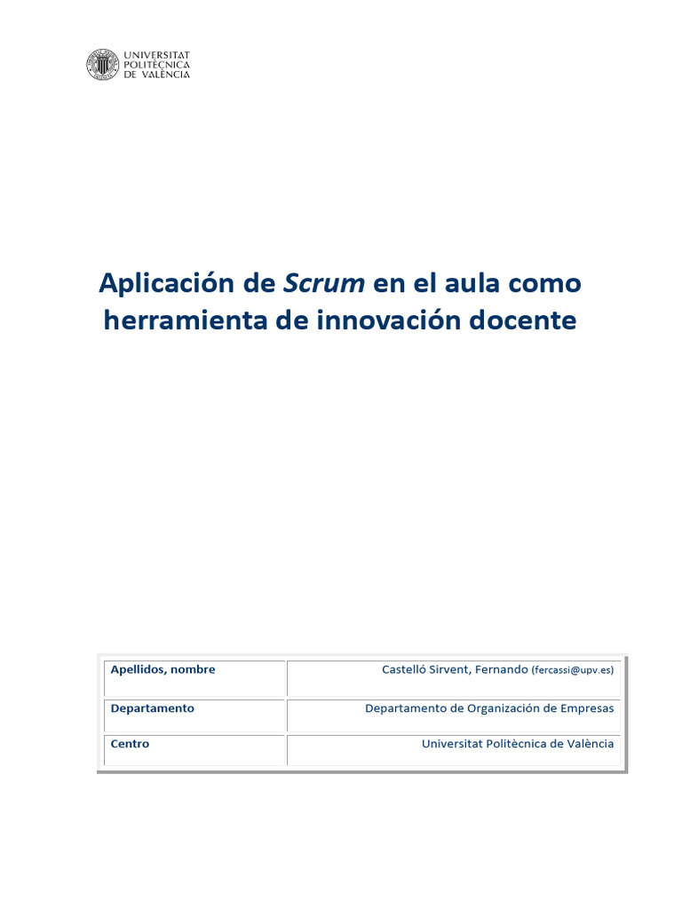 Castello - Aplicación de Scrum en El Aula Como Herramienta de Innovación Docente | Descargar ...