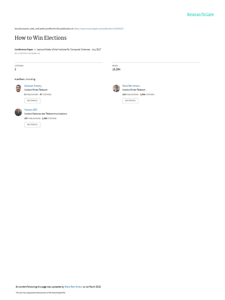 How To Win Elections: Lecture Notes of The Institute For Computer ...