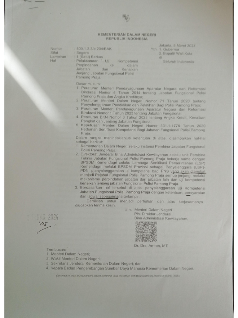 Surat Kemendagri RI - TTG Pelaksanaan Uji Kom | PDF Surat Kemendagri RI - TTG Pelaksanaan Uji Kom | PDF