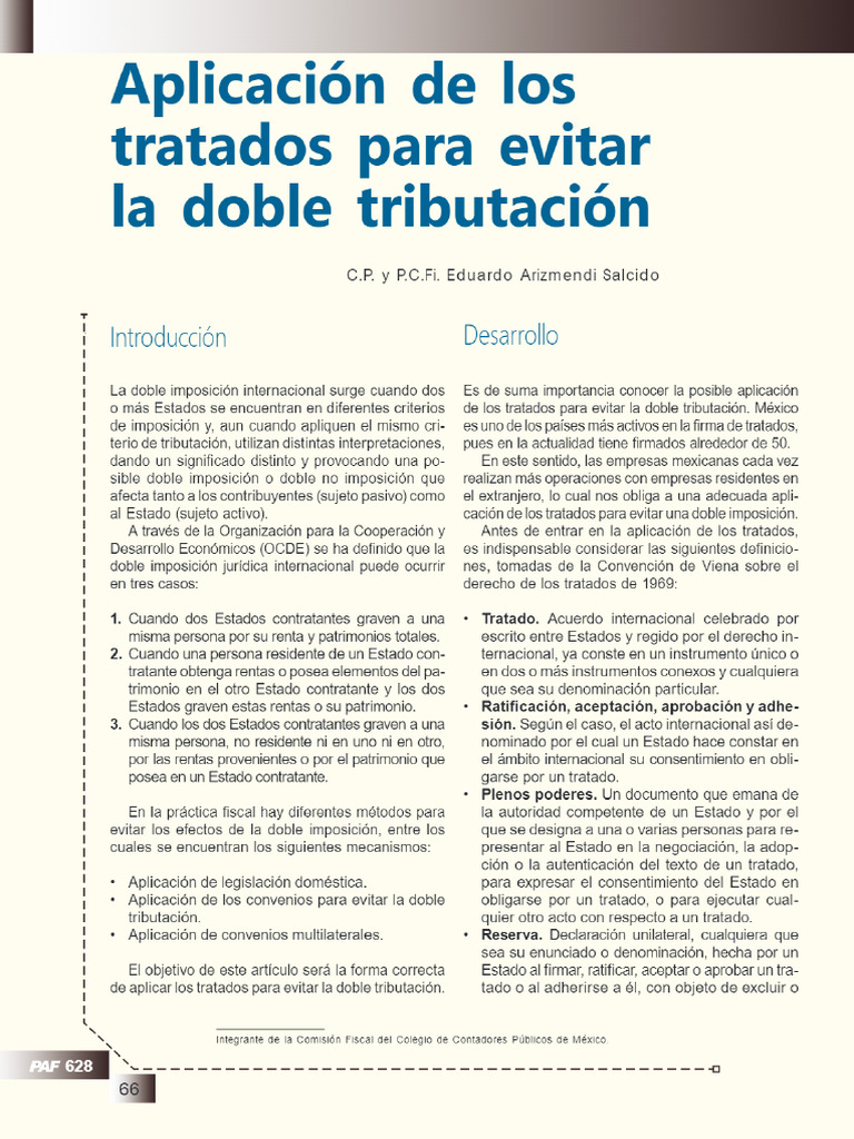 Aplicación de los tratados para evitar la doble tributación | PDF Aplicación de los tratados para evitar la doble tributación | PDF