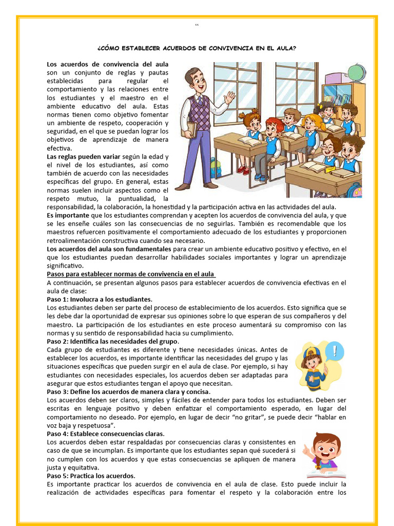 Práctica - Ps - Cómo Establecer Acuerdos de Convivencia en El Aula | PDF | Salón de clases ...