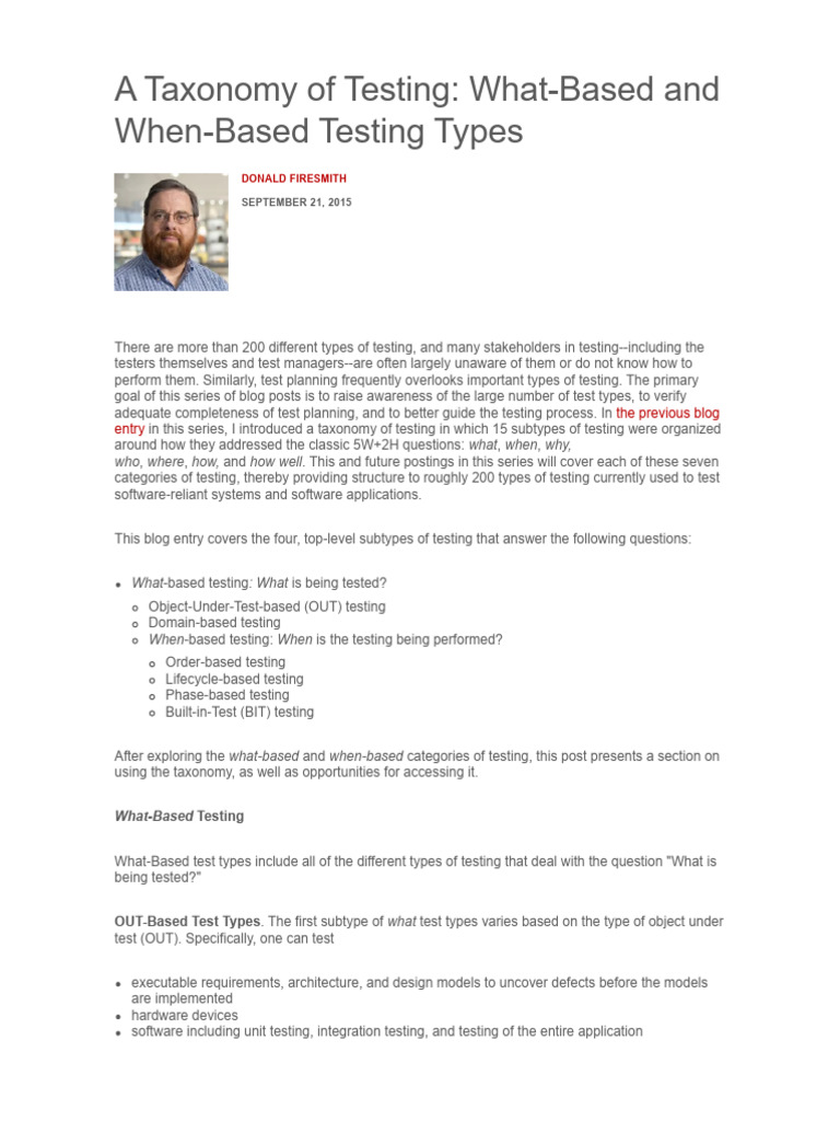 A Taxonomy of Testing - What-Based and When-Based Testing Types | PDF ...